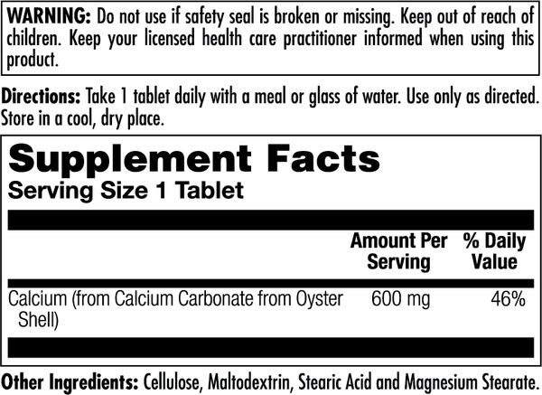 Calcium Oyster Shell Tablets 600 mg – Kal Vitamins